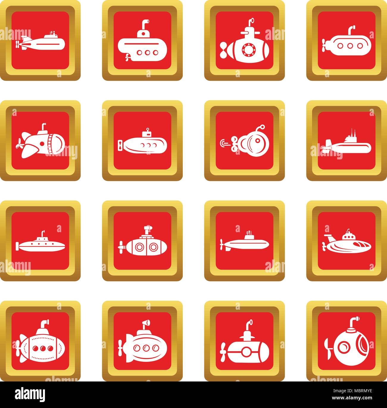 Submarine icons set red square vector Stock Vector Image & Art - Alamy