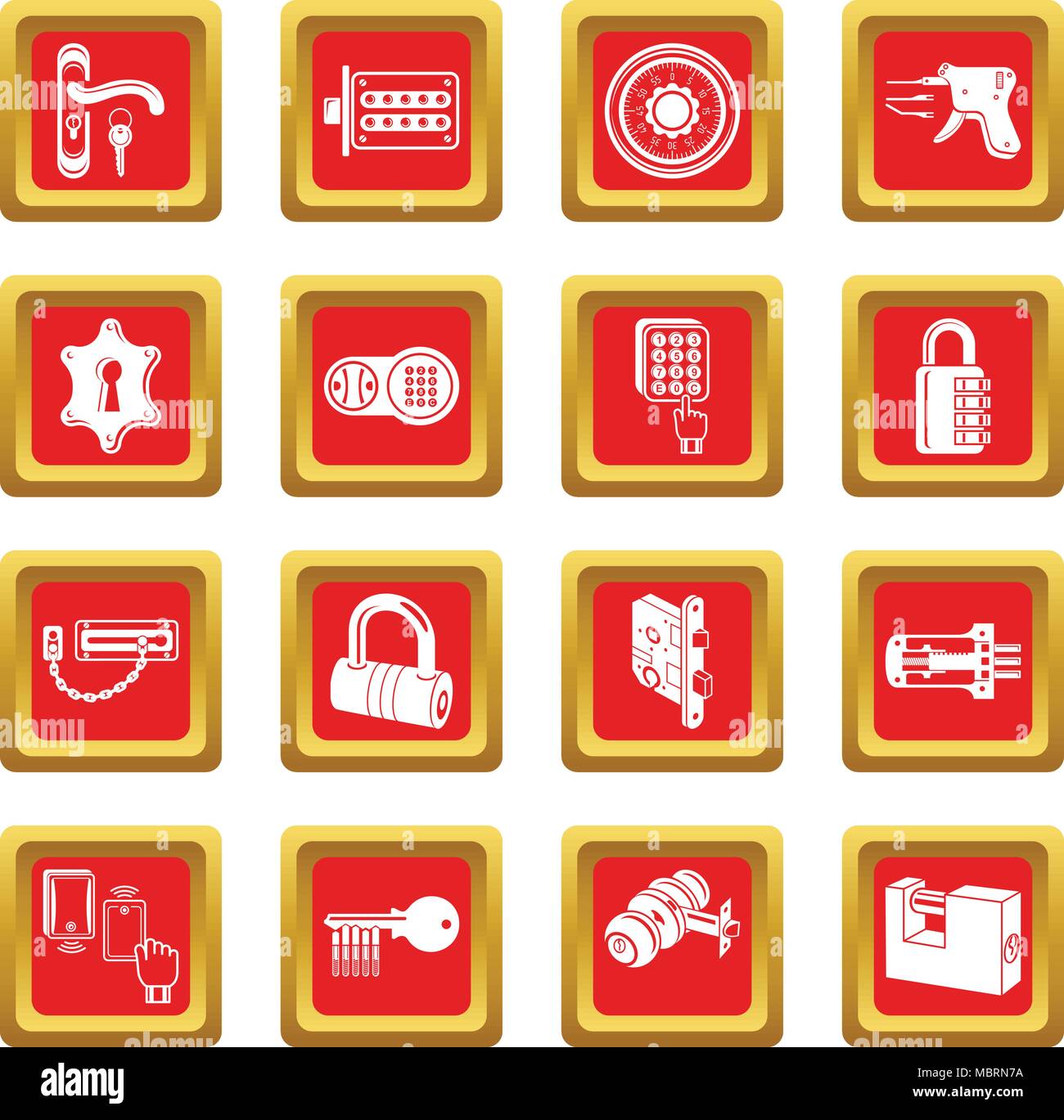 Lock door types icons set red square vector Stock Vector Image & Art ...