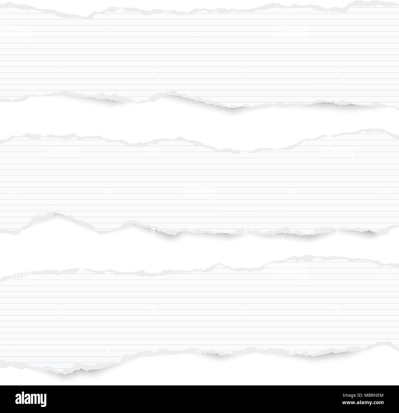 White ripped lined horizontal note paper strips for text or message ...