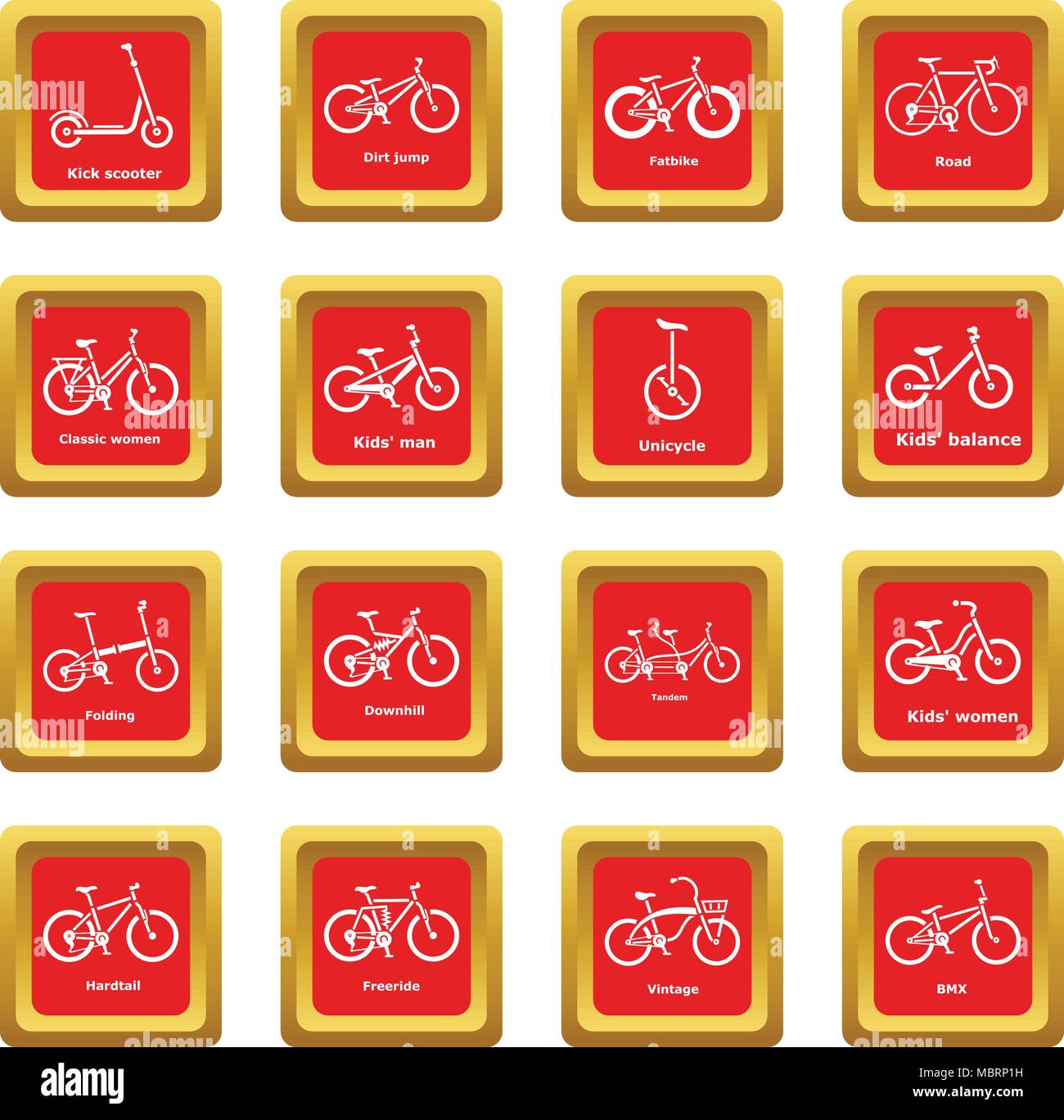 Bicycle types icons set red square vector Stock Vector Image & Art - Alamy