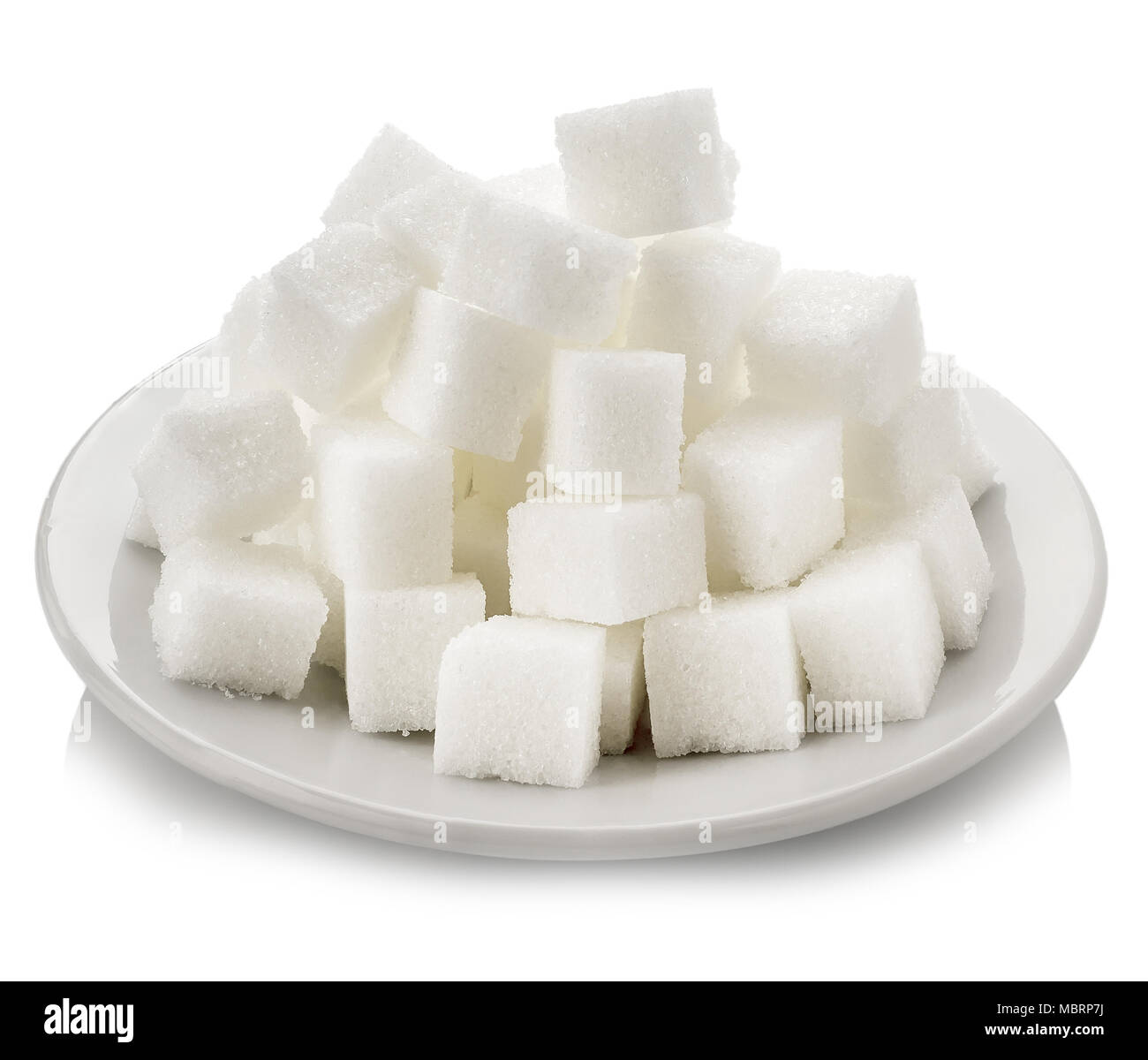 Cubes of white sugar in a white saucer on a white background Stock ...