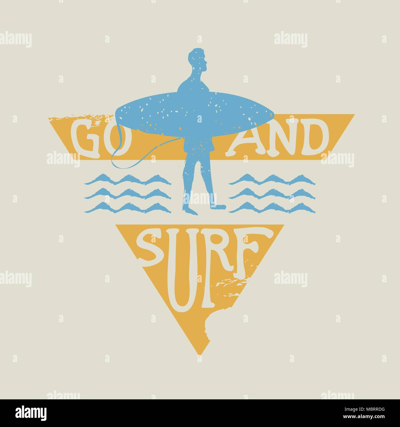 Surf typography label with man taking surfboard to the beach. Vintage ...