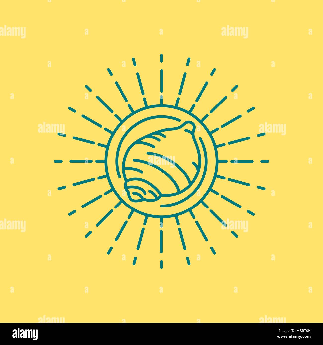 Beach sea shell icon in modern flat line art, summer vacation concept ...