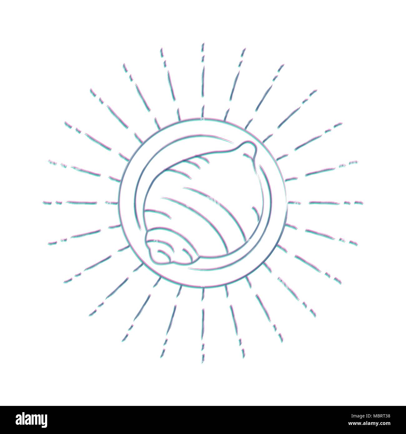 Retro beach sea shell icon in flat line art, summer vacation concept ...