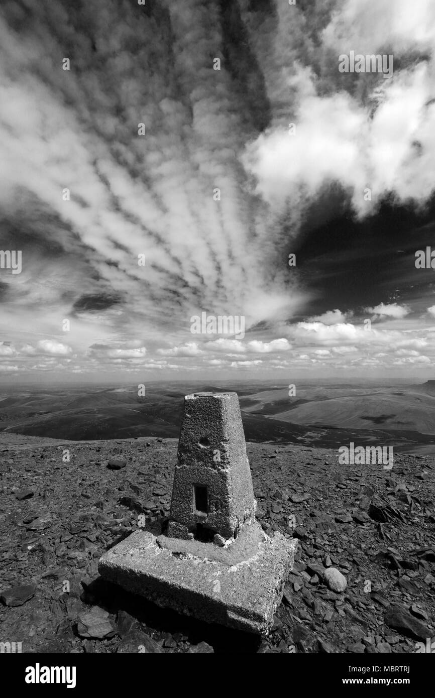 OS trig point at the summit of Skiddaw fell, Keswick town, Lake ...