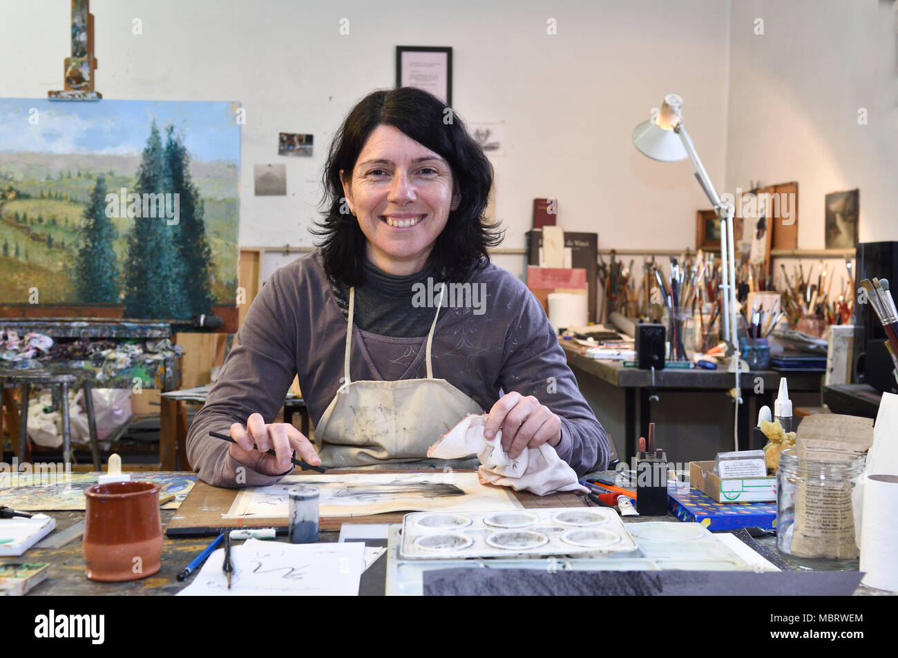 artist drawing in the studio Stock Photo - Alamy
