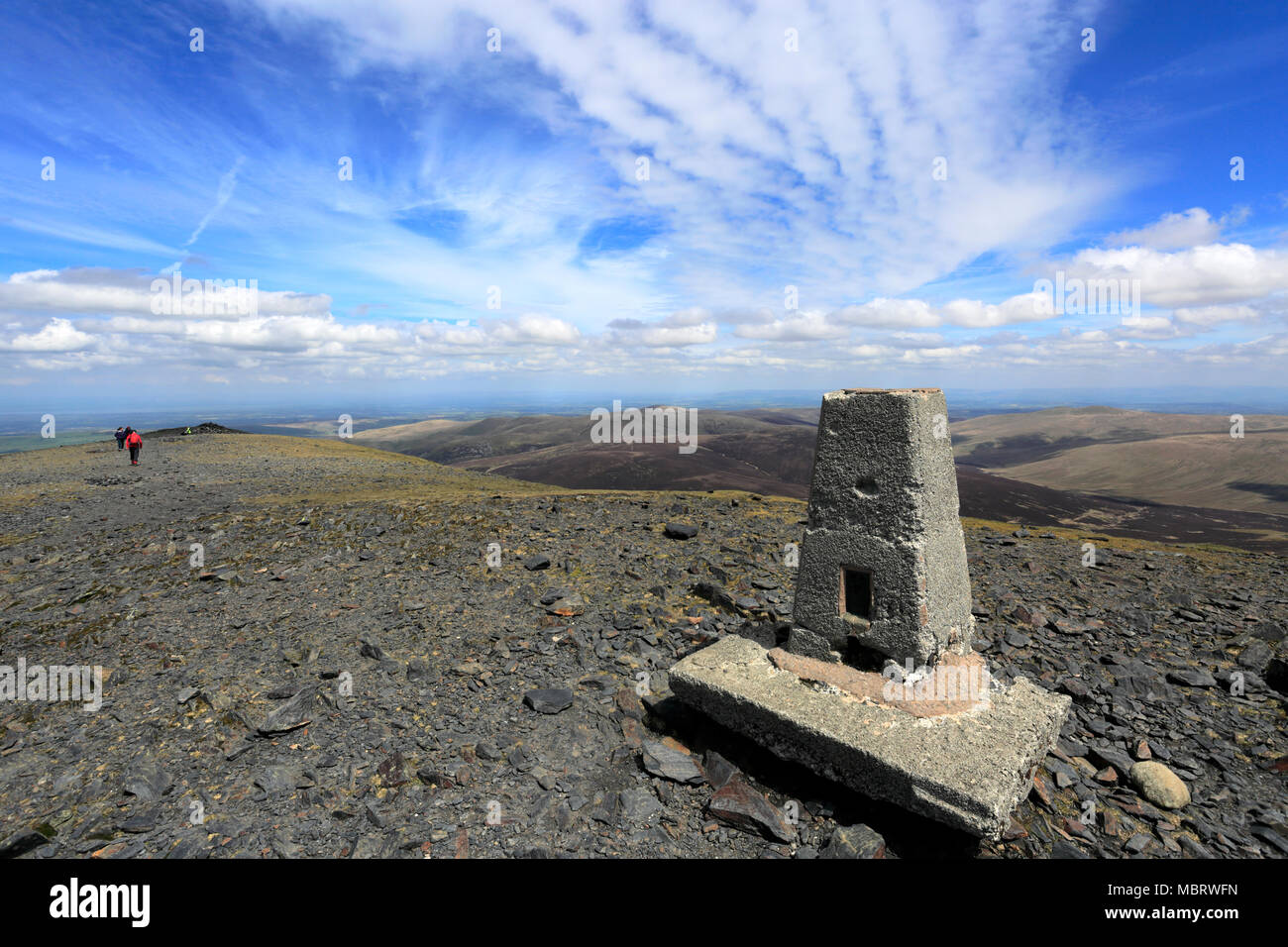 OS trig point at the summit of Skiddaw fell, Keswick town, Lake ...