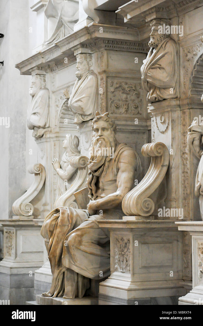 Renaissance statue of Mose (Moses) designed by Michelangelo as a part ...