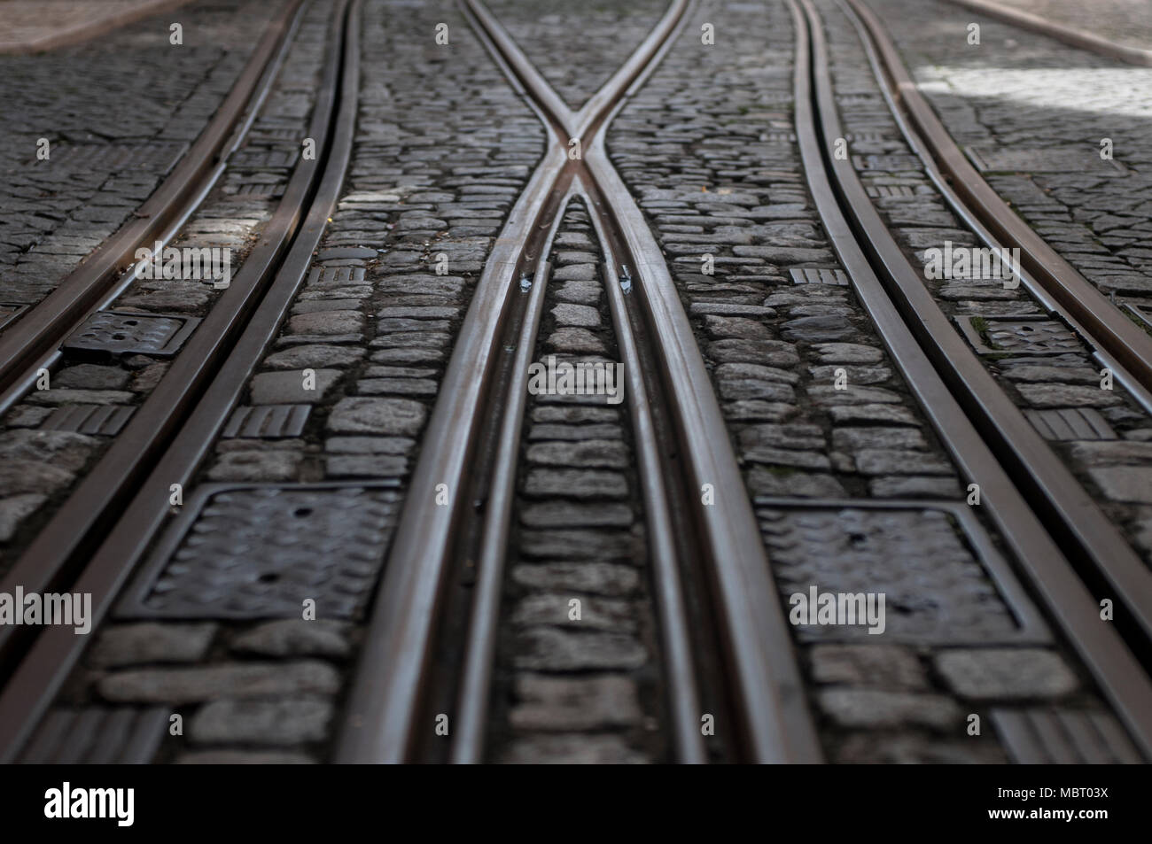 cable car tracks climbing to Bica district in Lisbon Stock Photo - Alamy