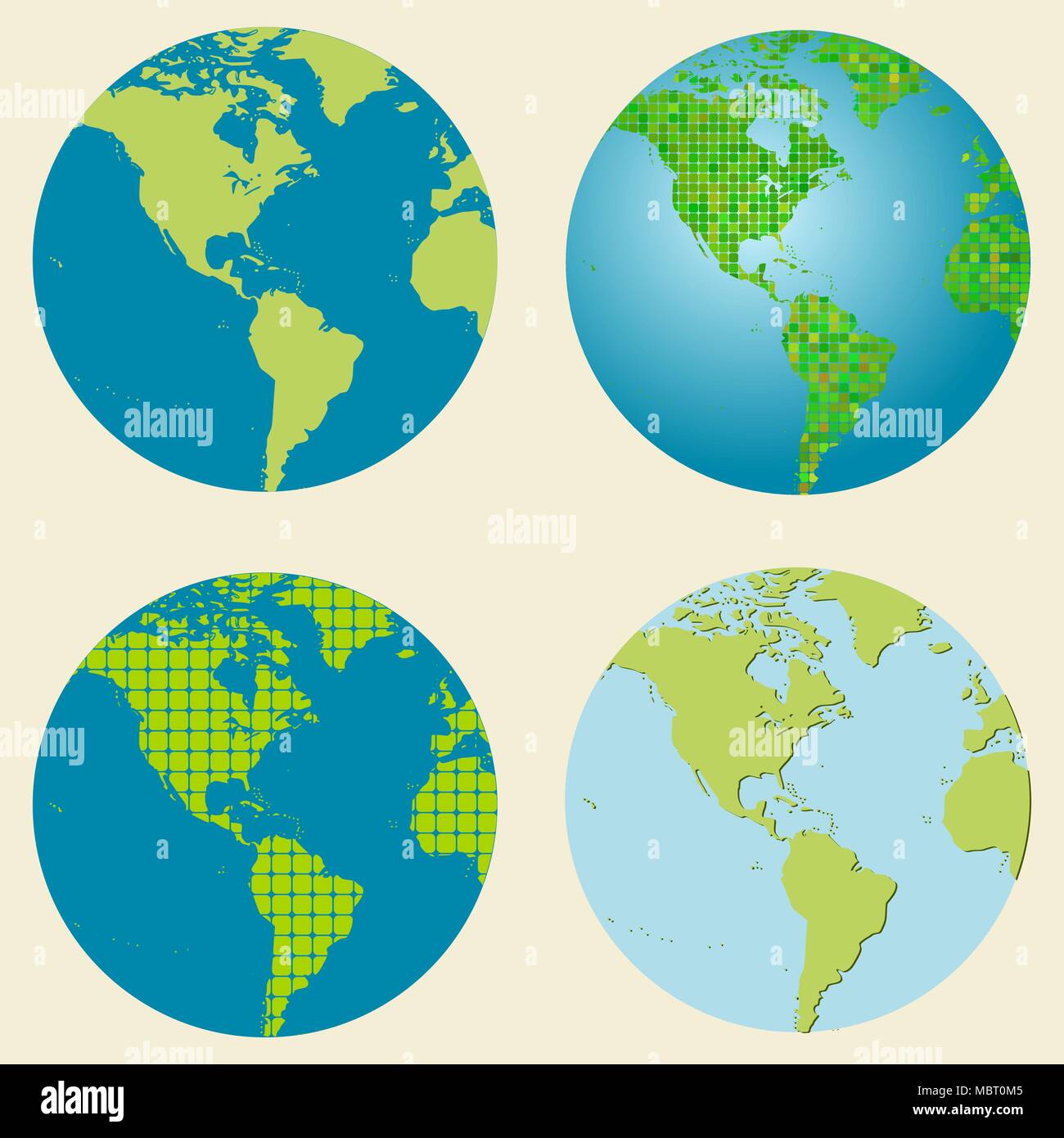 Set of four different terrestrial globes. Vector illustration Stock ...