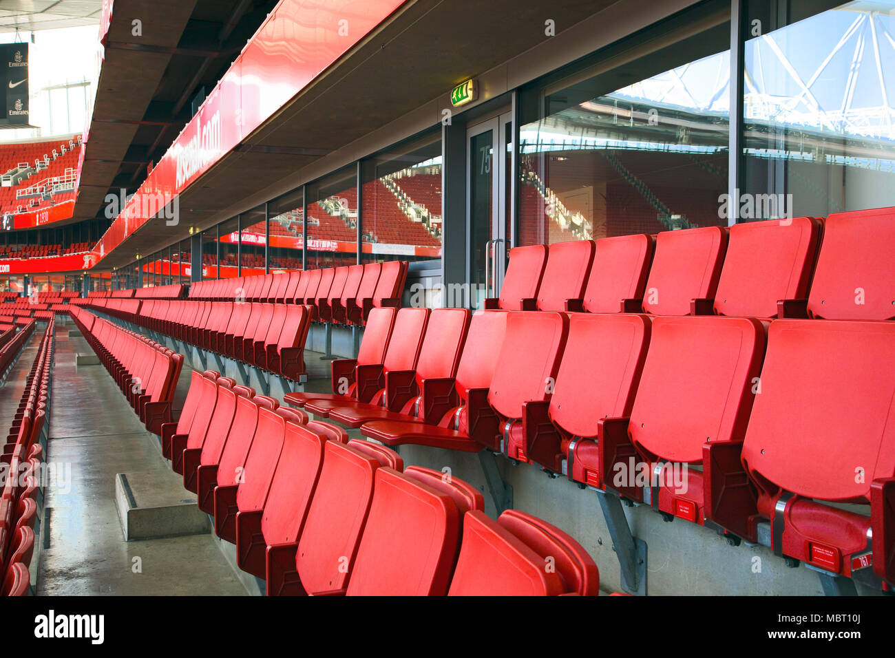 View along red colored stands. Highbury Stadium, Highbury, United ...