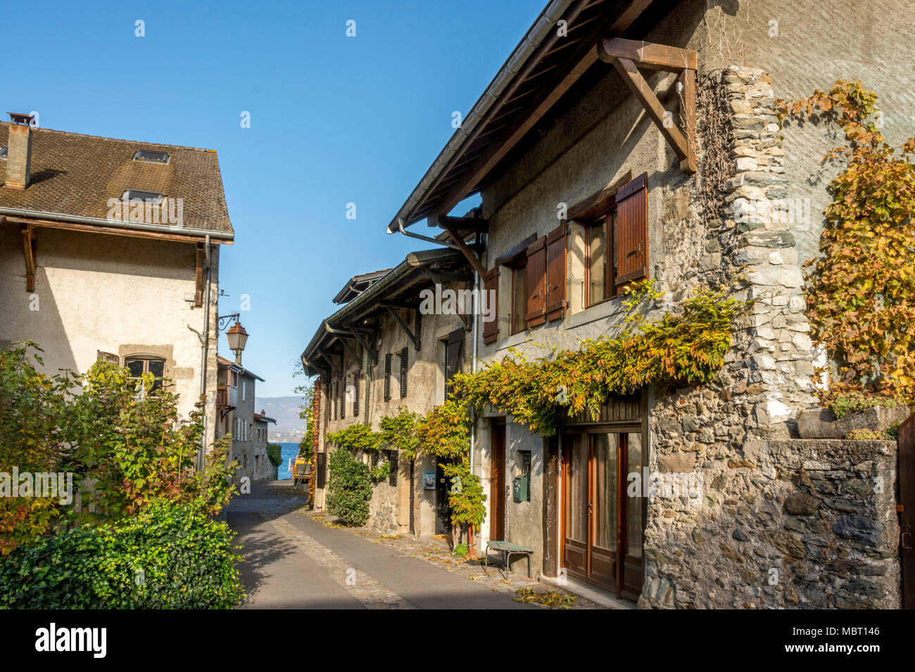 Street of Nernier village. Haute Savoie. France Stock Photo - Alamy