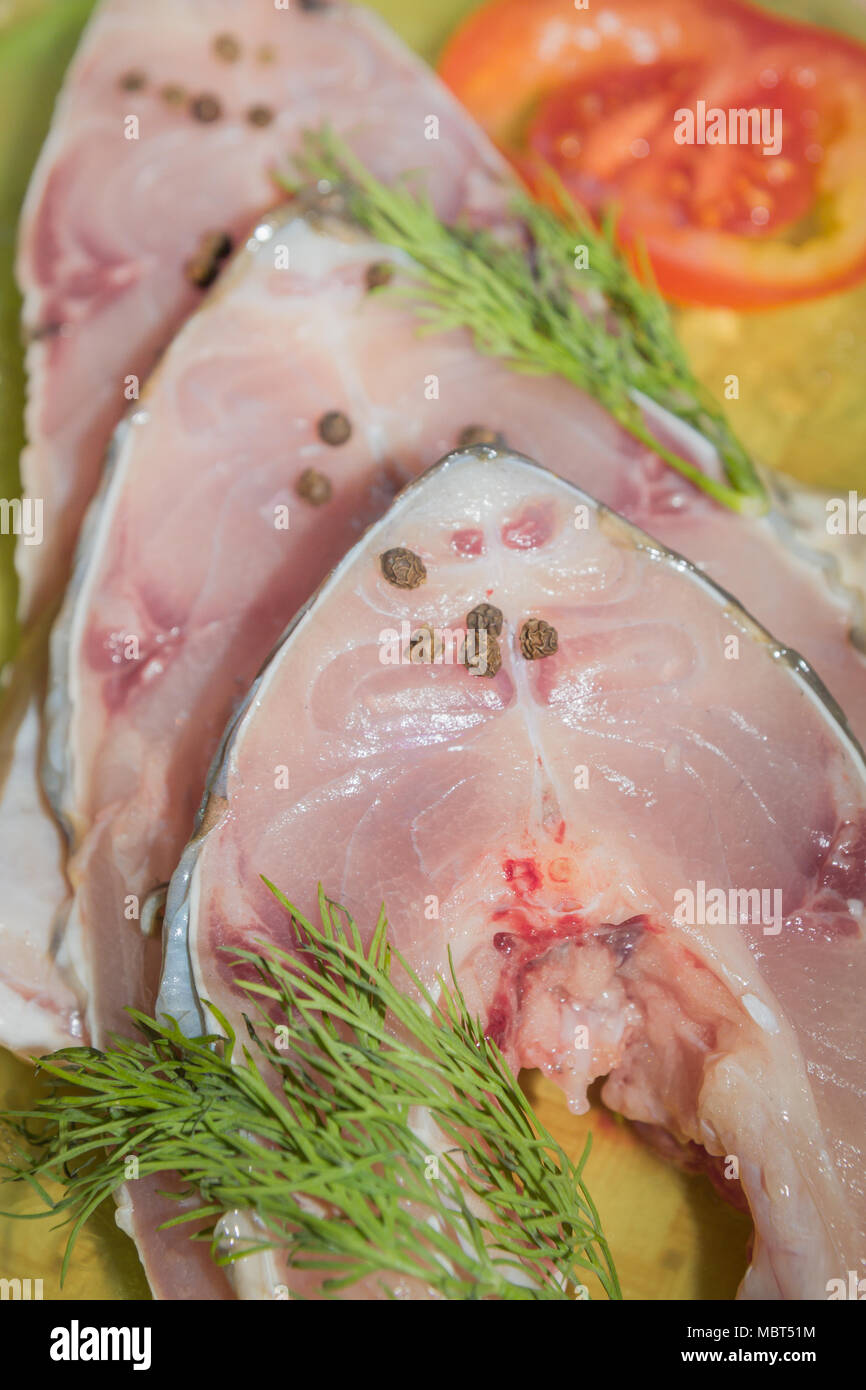 Raw fresh fish carp steaks with spices before cooking Stock Photo - Alamy