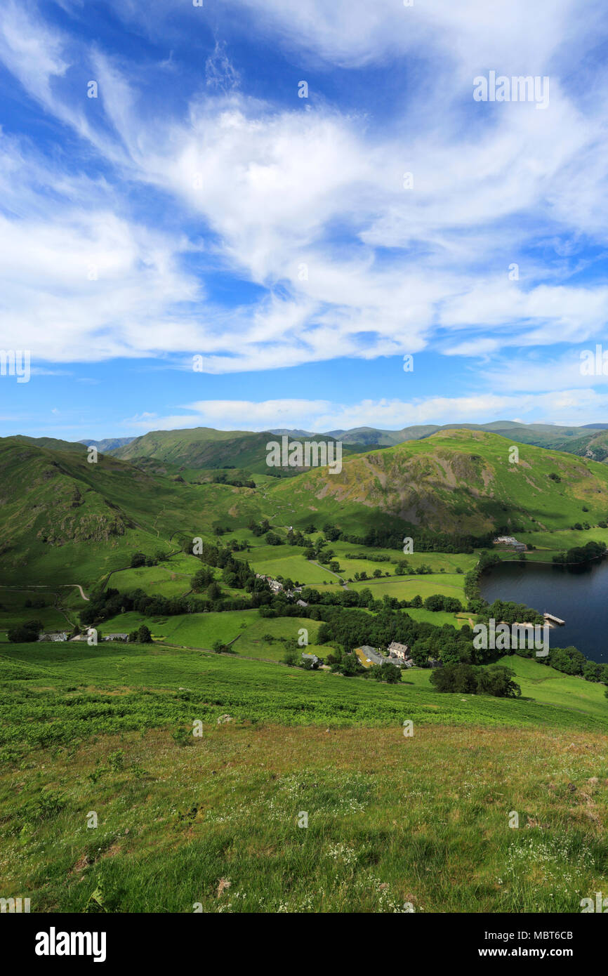 View of Howtown village and Ullswater from Bonscale Pike fell ...