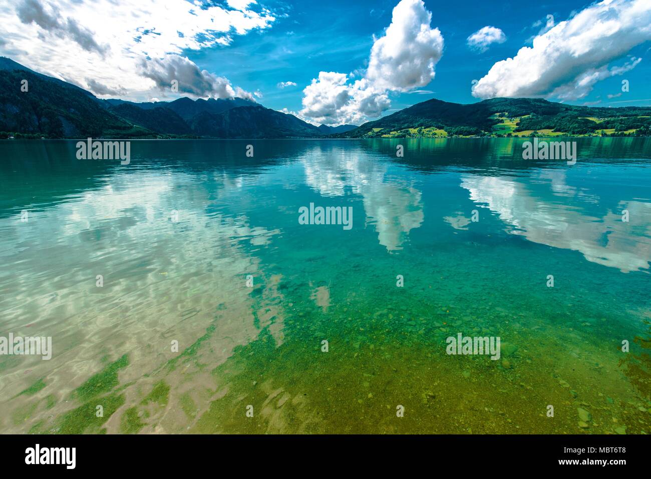 Scenic Austrian Lake Landscape During Summer Sunny Day. Austria, Europe ...