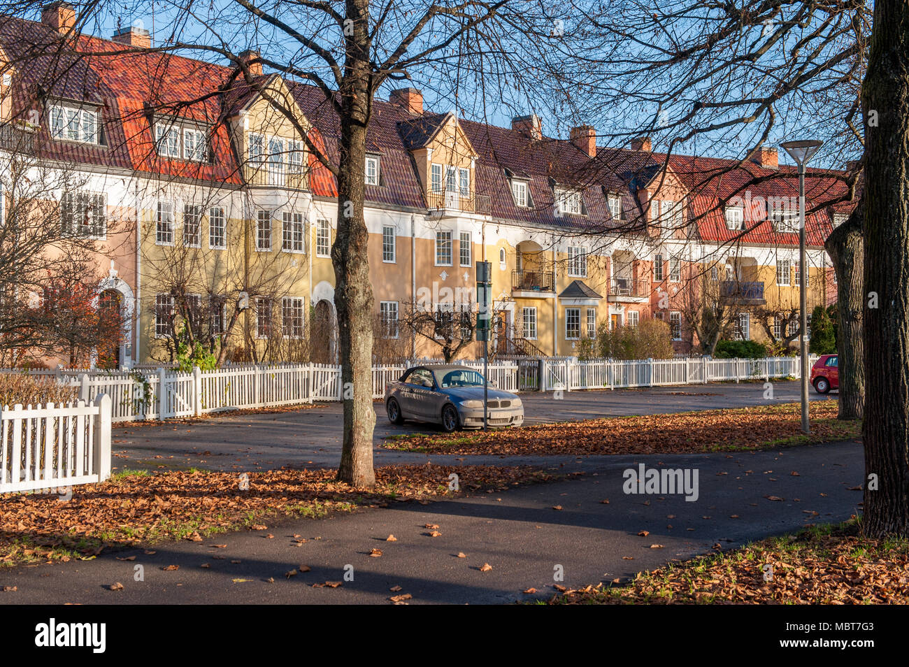 English style row houses during autumn in Norrköping, Sweden Stock ...