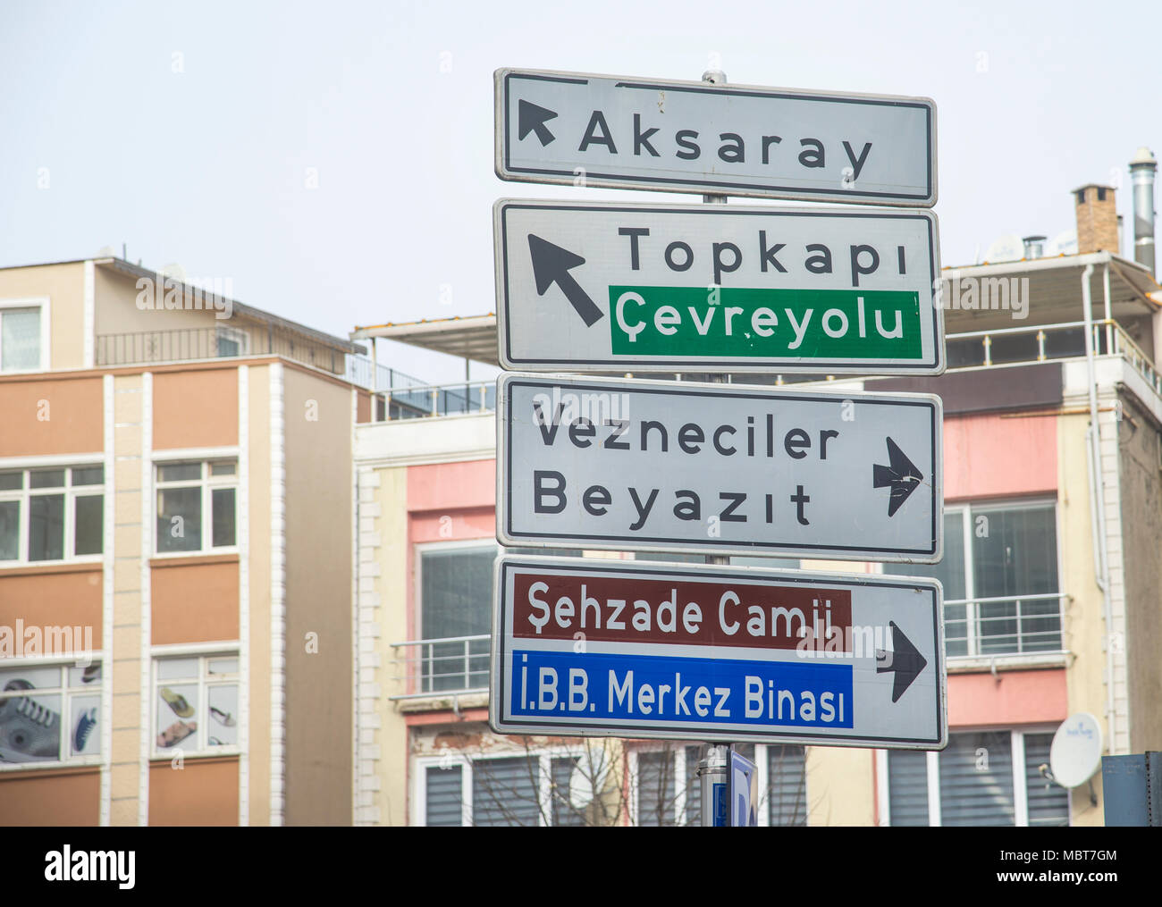 Istanbul traffic signs to the city districts Stock Photo - Alamy