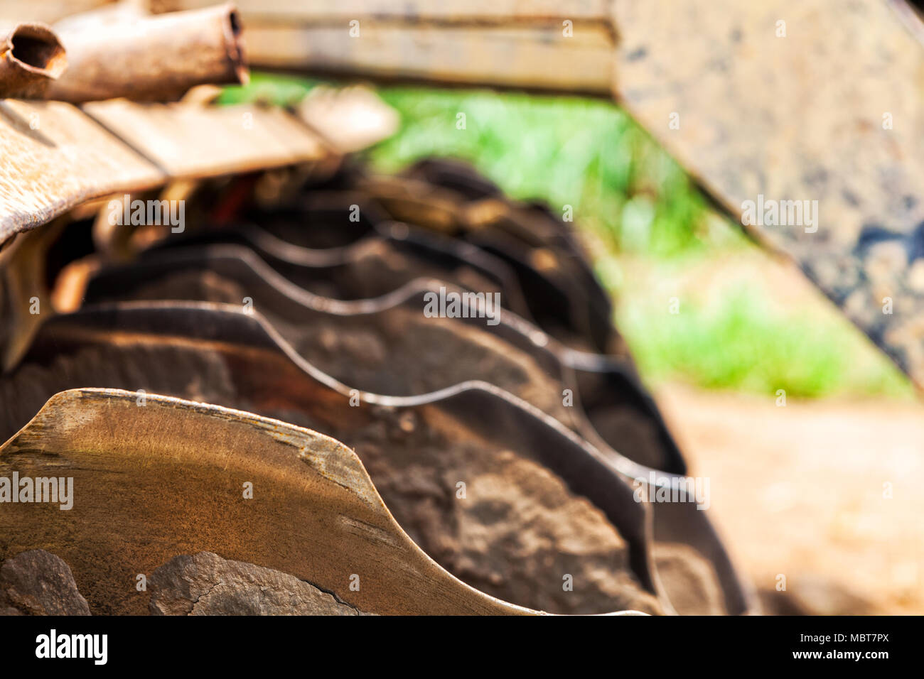 Tractor blades for plowing land in the agriculture industry Stock Photo ...