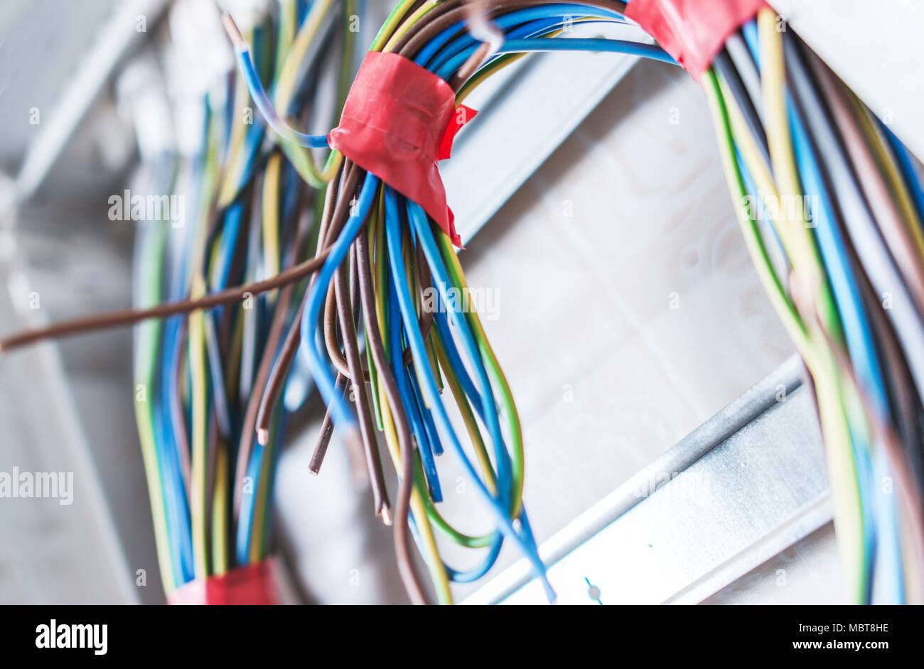 Residential Home Electrical Cables Installation. Electric System Stock ...