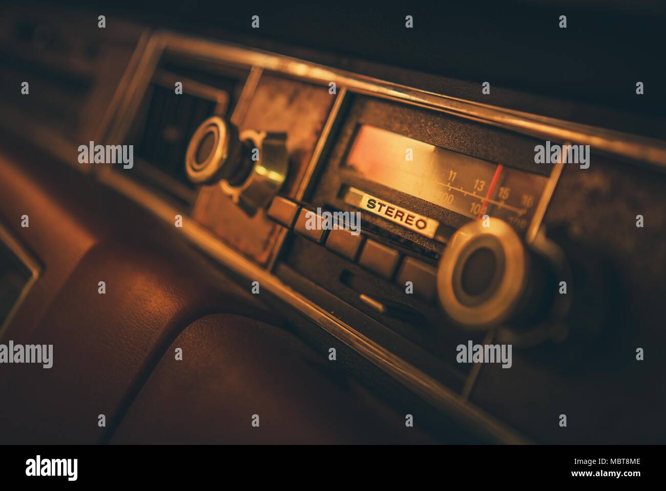 Vintage Classic Car Radio in the Vehicle Dashboard. 80s Multimedia ...