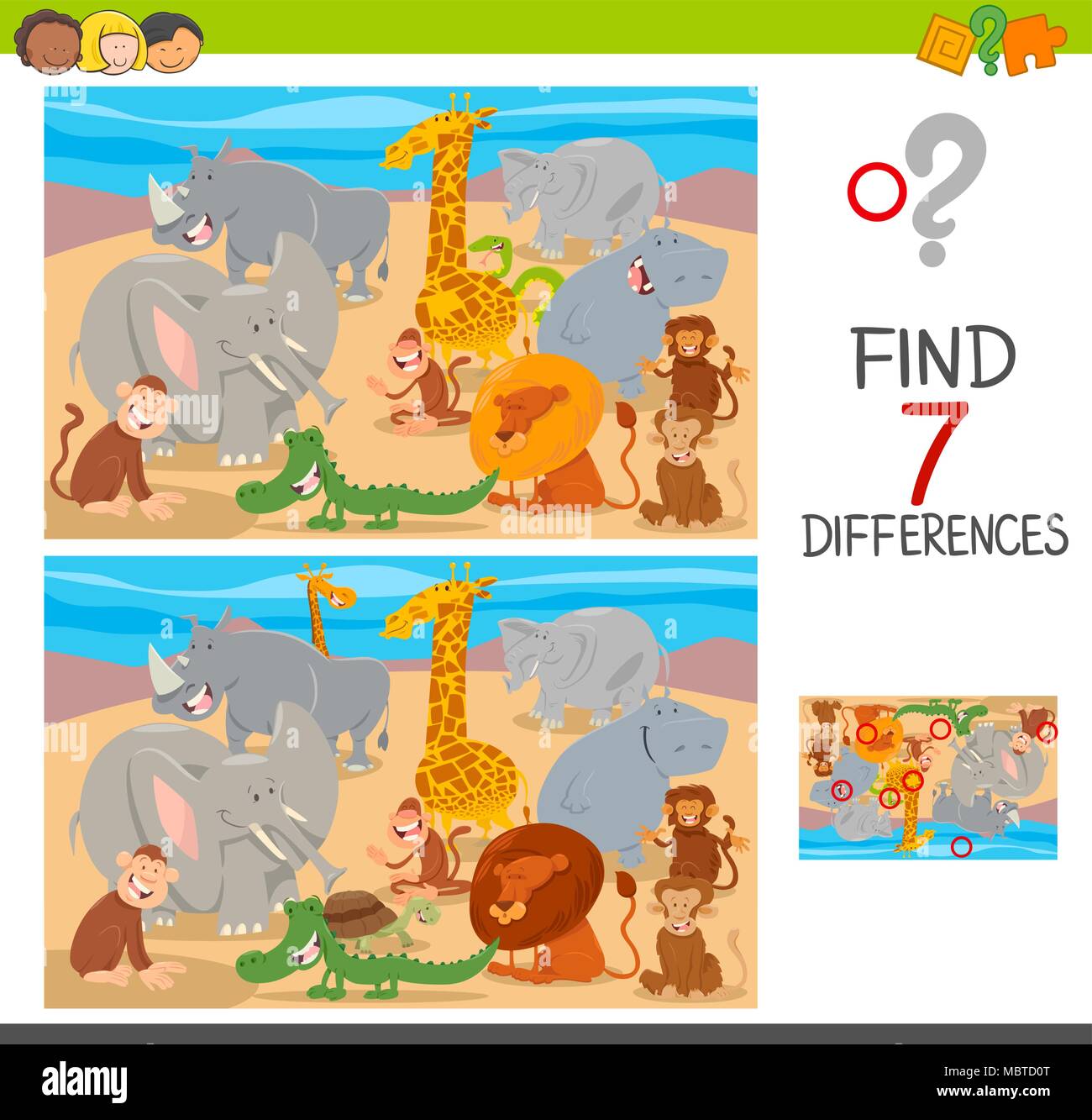 Cartoon Illustration of Finding Seven Differences Between Pictures ...