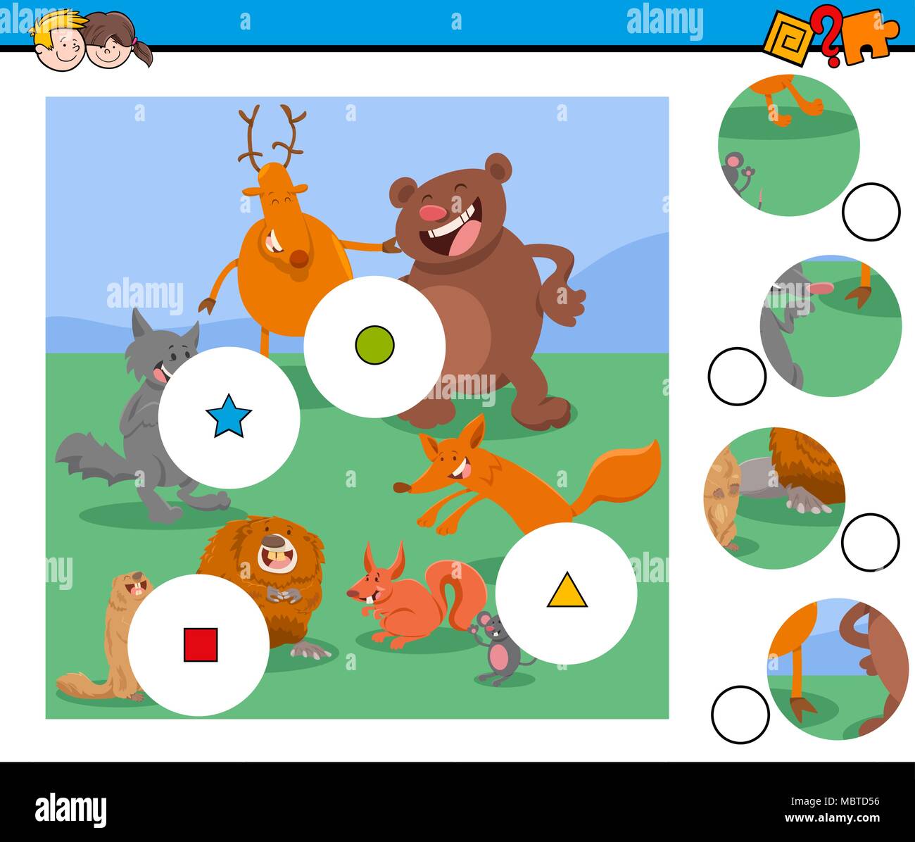 Cartoon Illustration of Educational Match the Pieces Jigsaw Puzzle Game ...