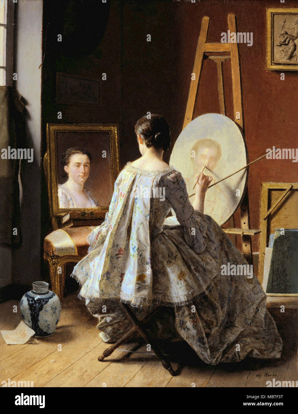 Roehn Jean Alphonse - Portrait of an Artist Painting Her Self Portrait ...