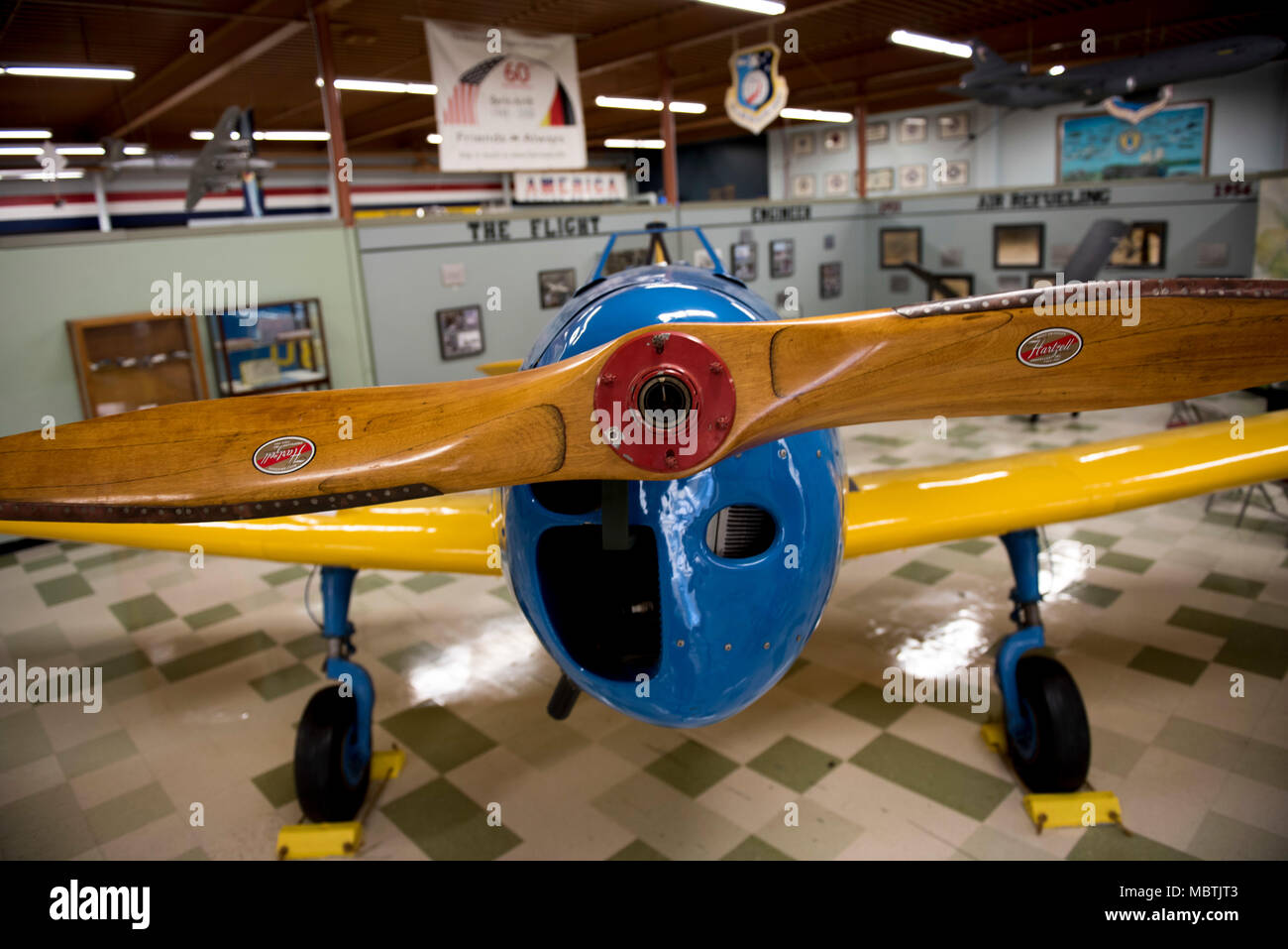 A Fairchild PT-19 Cornell aircraft, rests inside of the Heritage Center ...