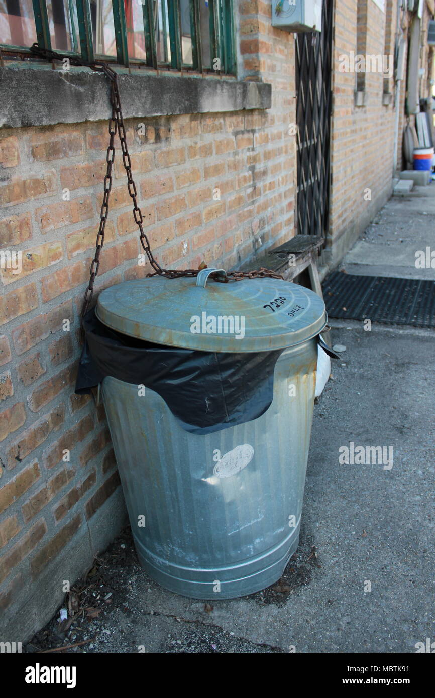 Chained Trash Can In A Chicago Back Alley High Resolution Stock ...
