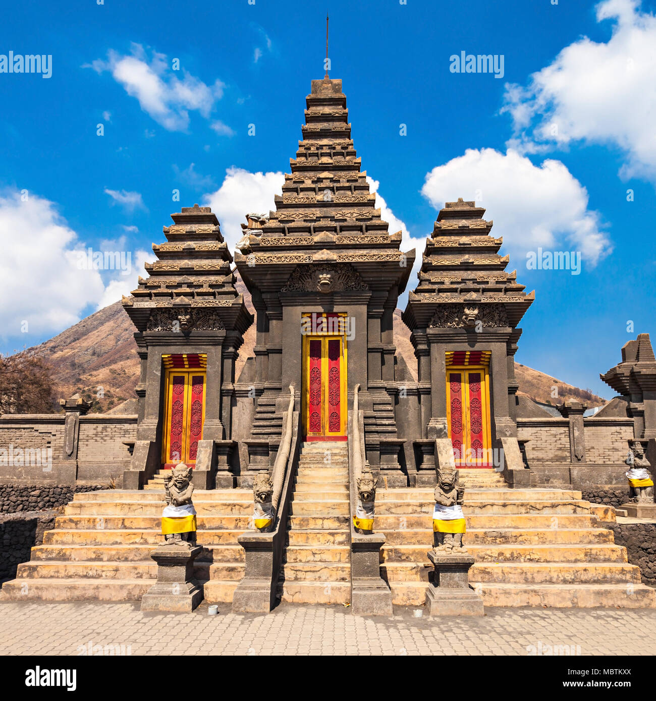 Hindu temple (Pura Luhur Poten) at the foot of Mount Bromo, Java island ...