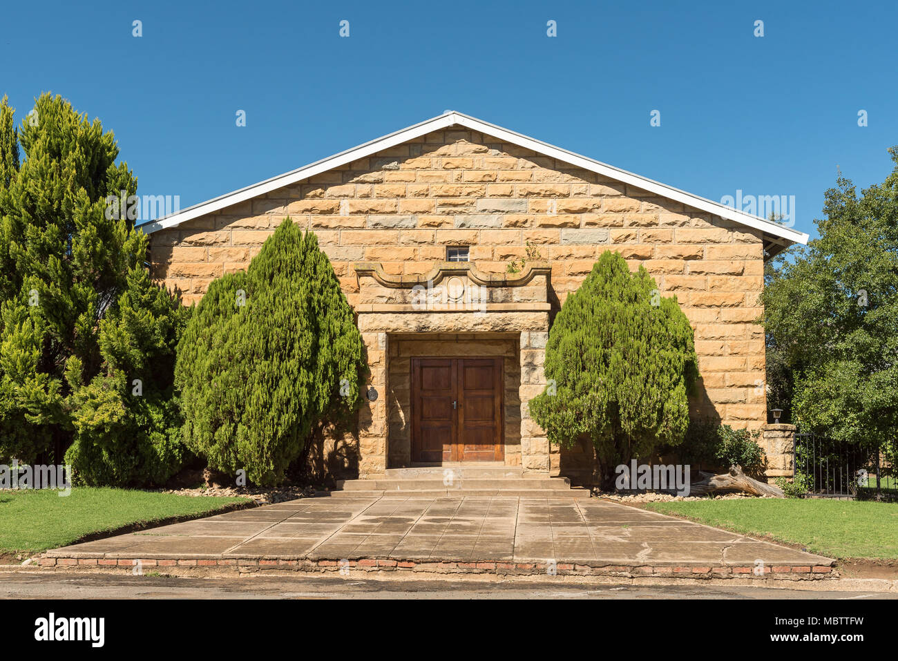 LADYBRAND, SOUTH AFRICA - MARCH 12, 2018: The historic sandstone hall ...