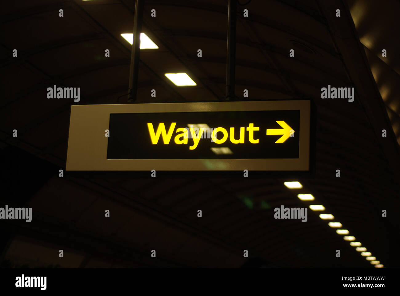 LONDON - March 2018. Electrical Sign way out sign in metro london train ...