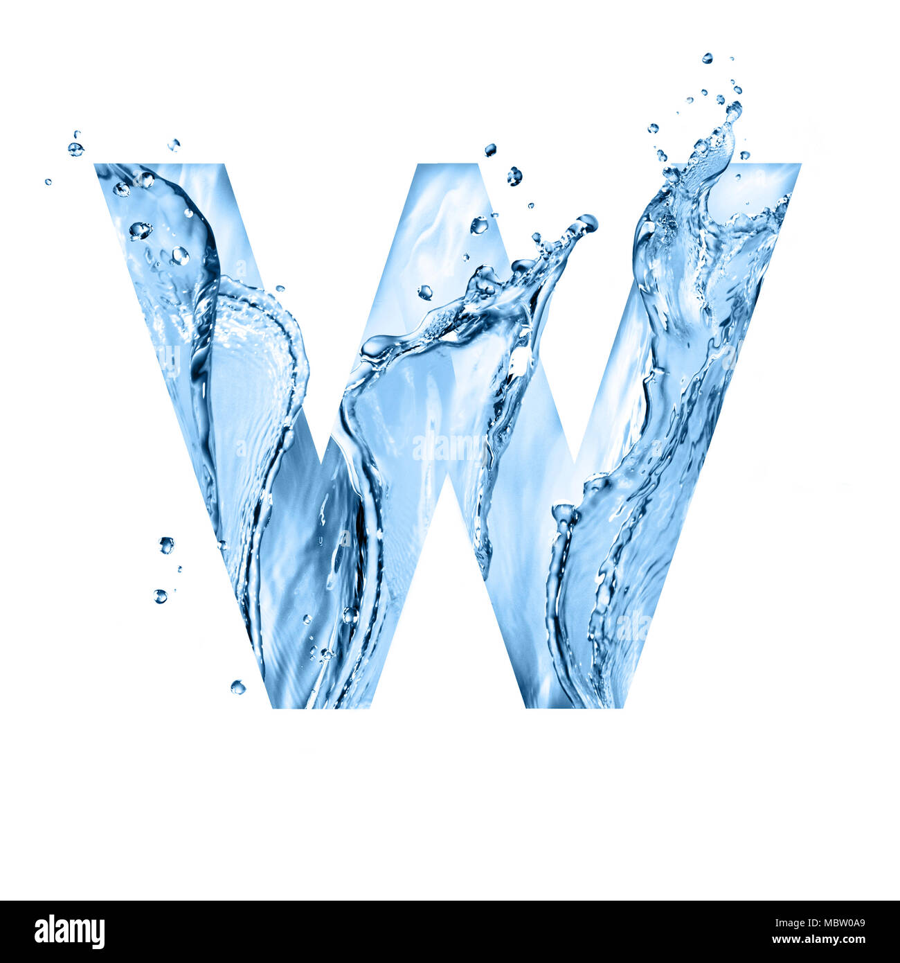 stylized font, art text made of water splashes, capital letter w ...