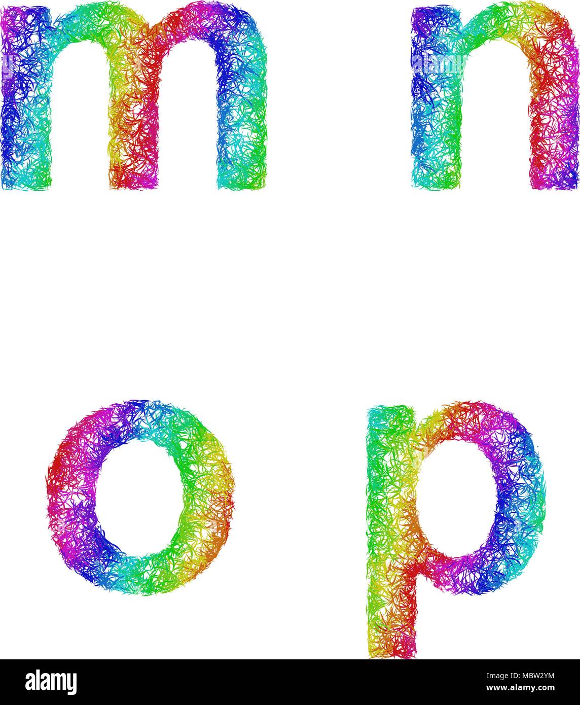 Rainbow sketch font set - lowercase letters m, n, o, p Stock Vector ...