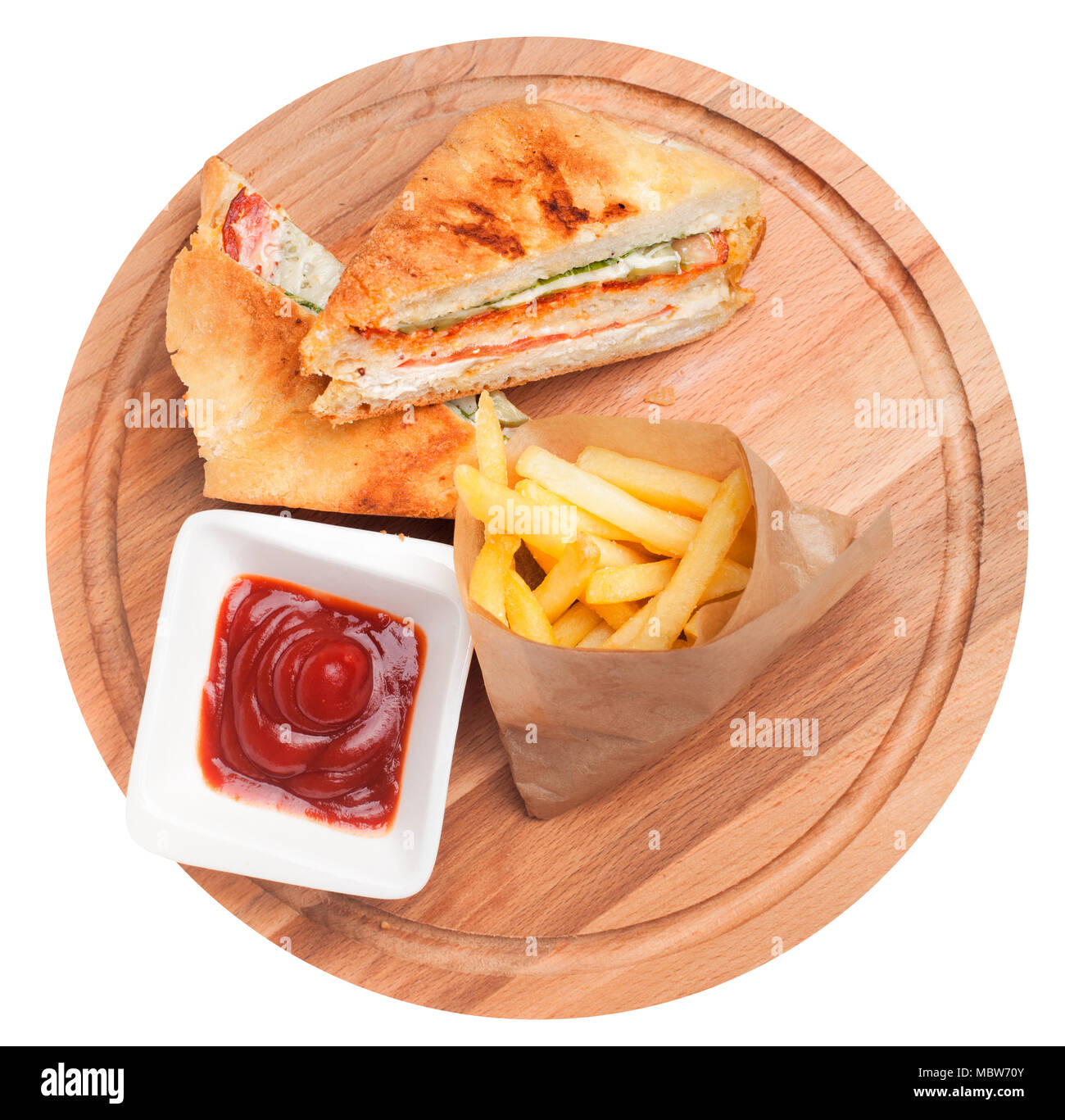 Club sandwich top view. Club sandwich and fries isolated Stock Photo ...