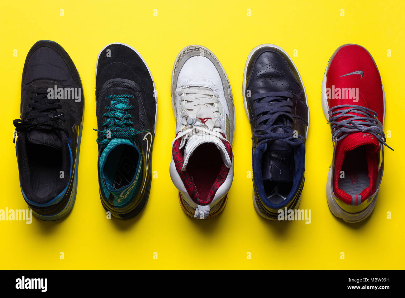 trainers against a bright background, studio shot, top view Stock Photo ...