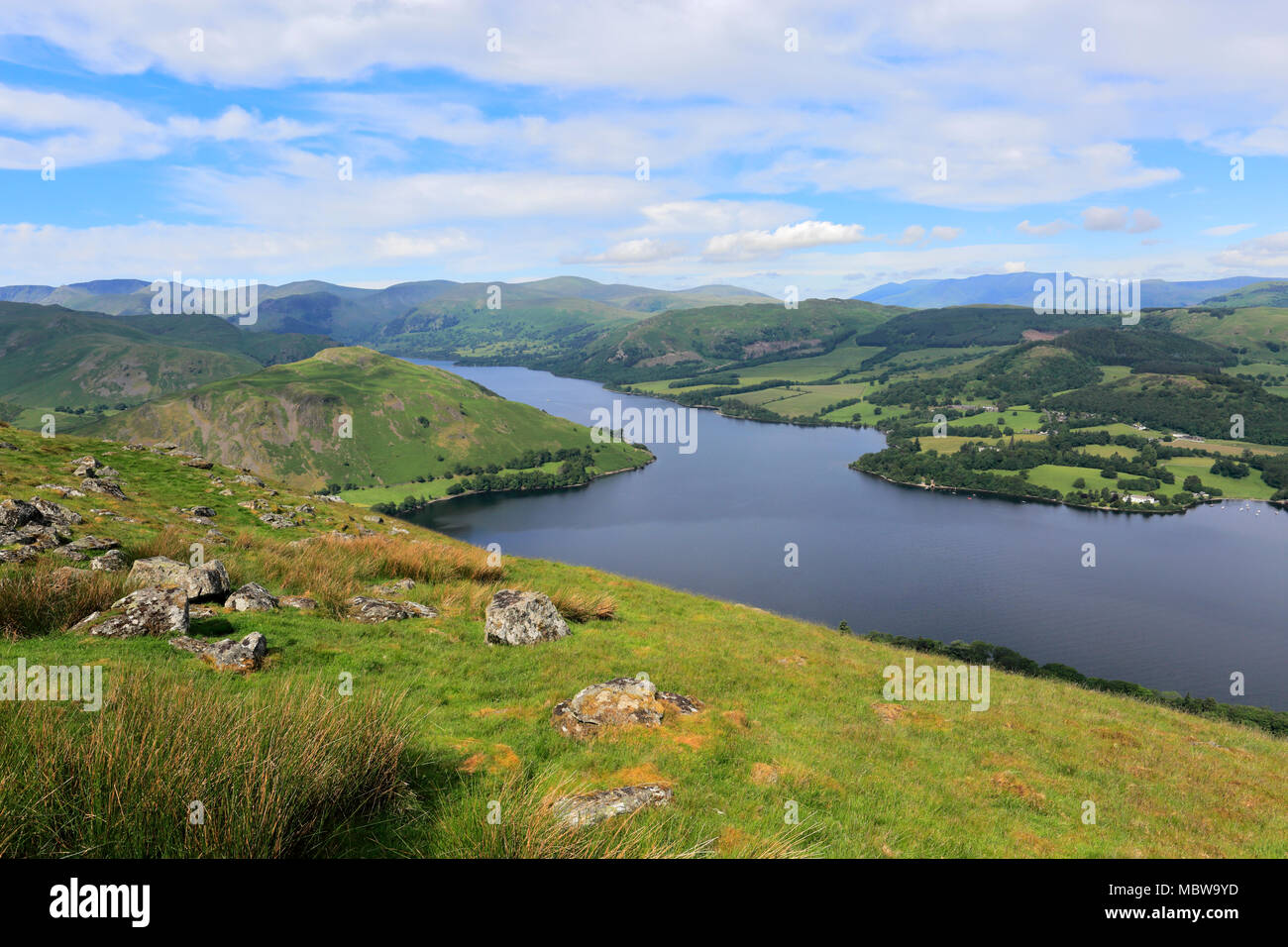 View of Ullswater from Arthurs Pike fell, Martindale, Lake District ...