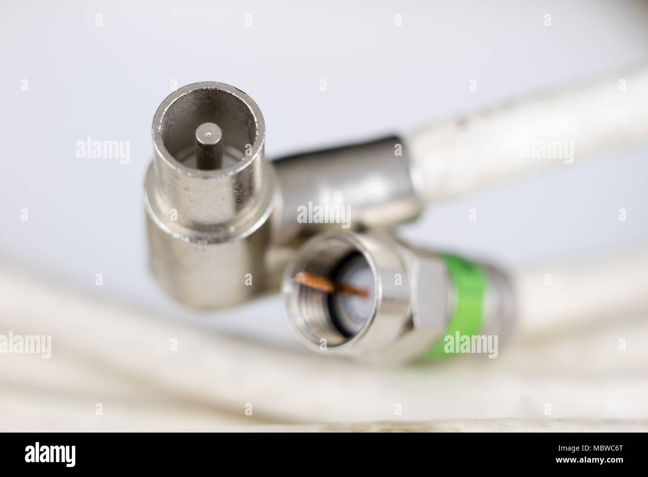 Antenna wires on the service table. TV accessories for connecting ...