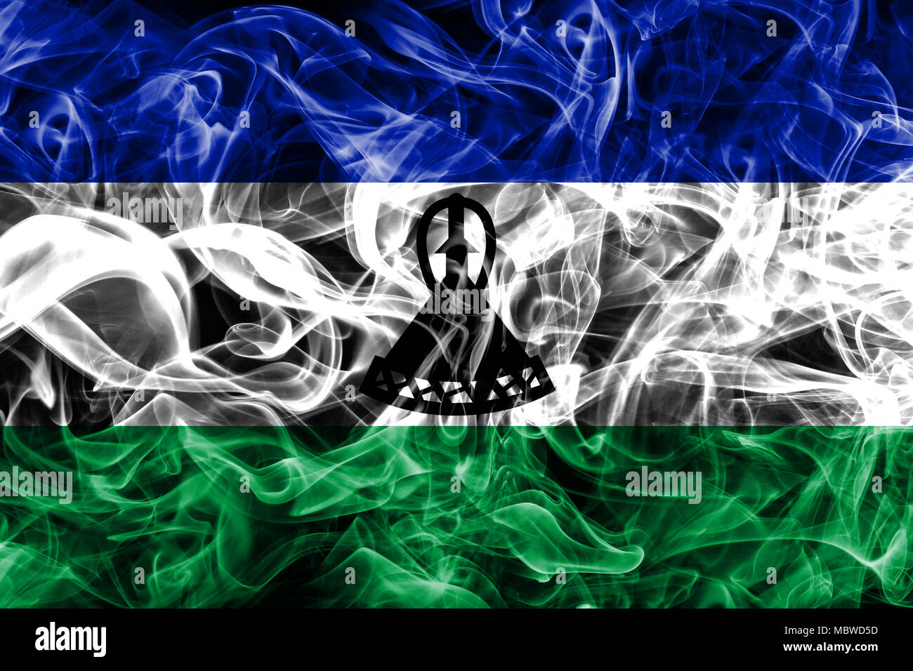 Lesotho smoke flag Stock Photo - Alamy