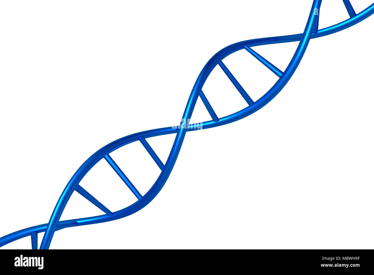 DNA chain blue color isolated on a white background, 3D render object ...
