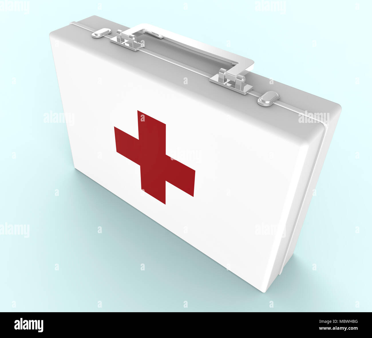 First Aid medical kit box on blue background. 3d illustration Stock ...