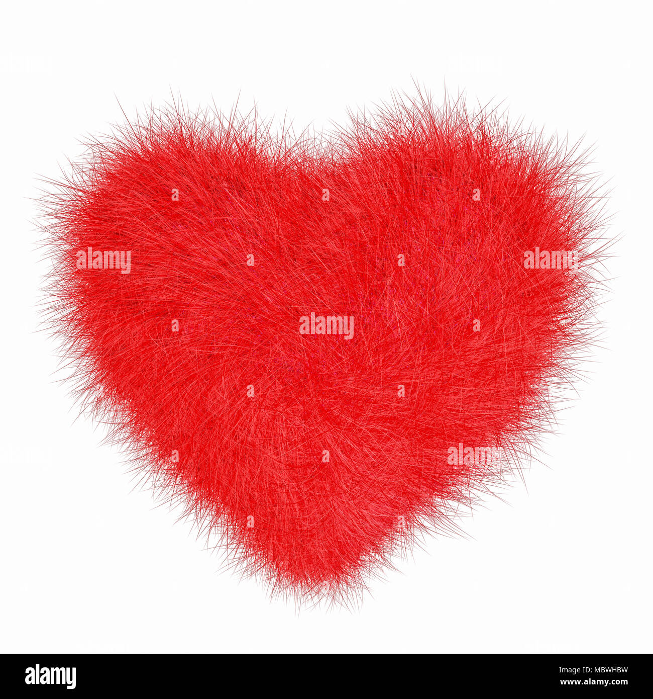 Fur puffy red heart isolated on white background. Love and Valentine ...