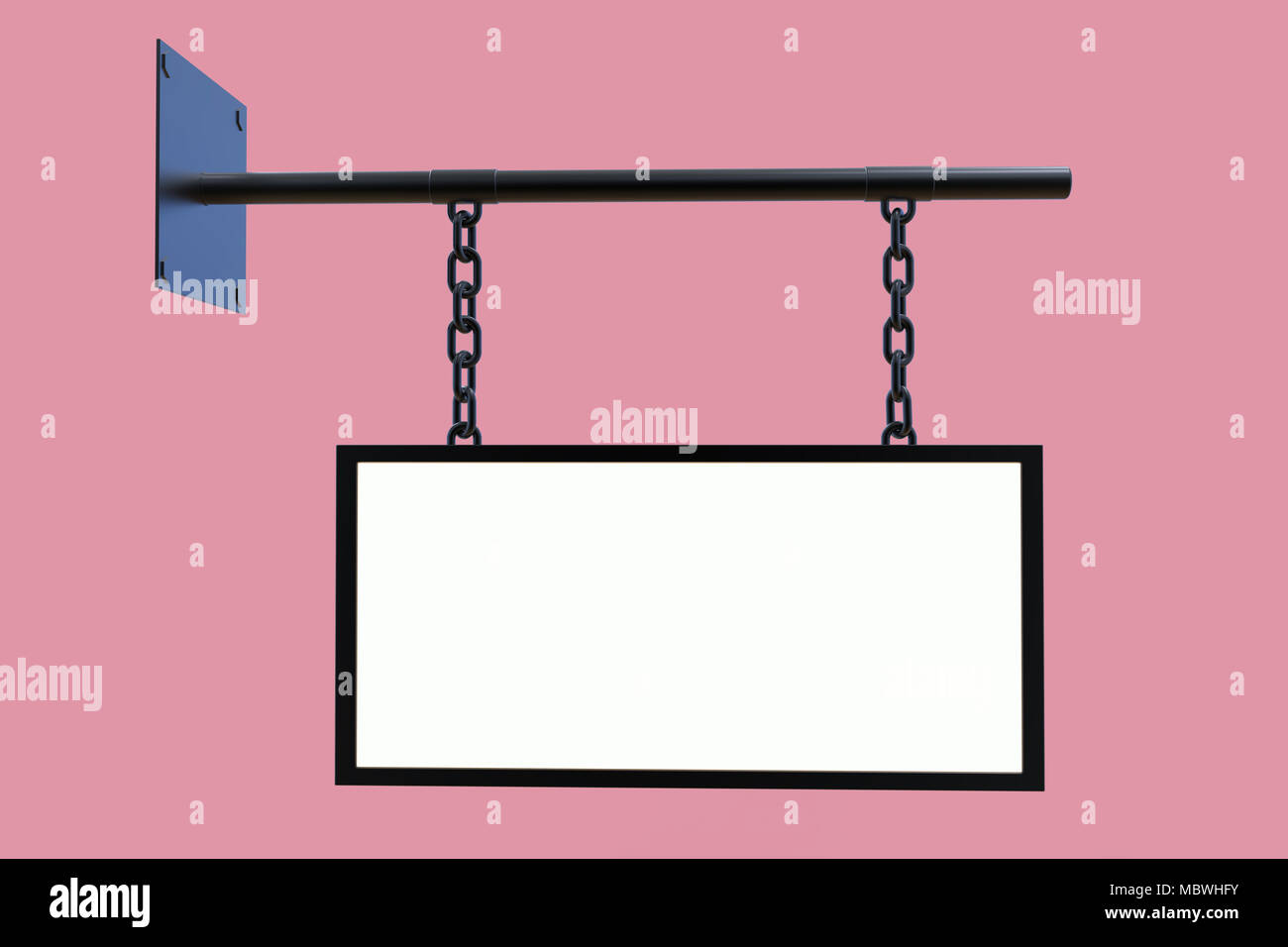 Hanging sign metal table with white blank space for text on pink ...
