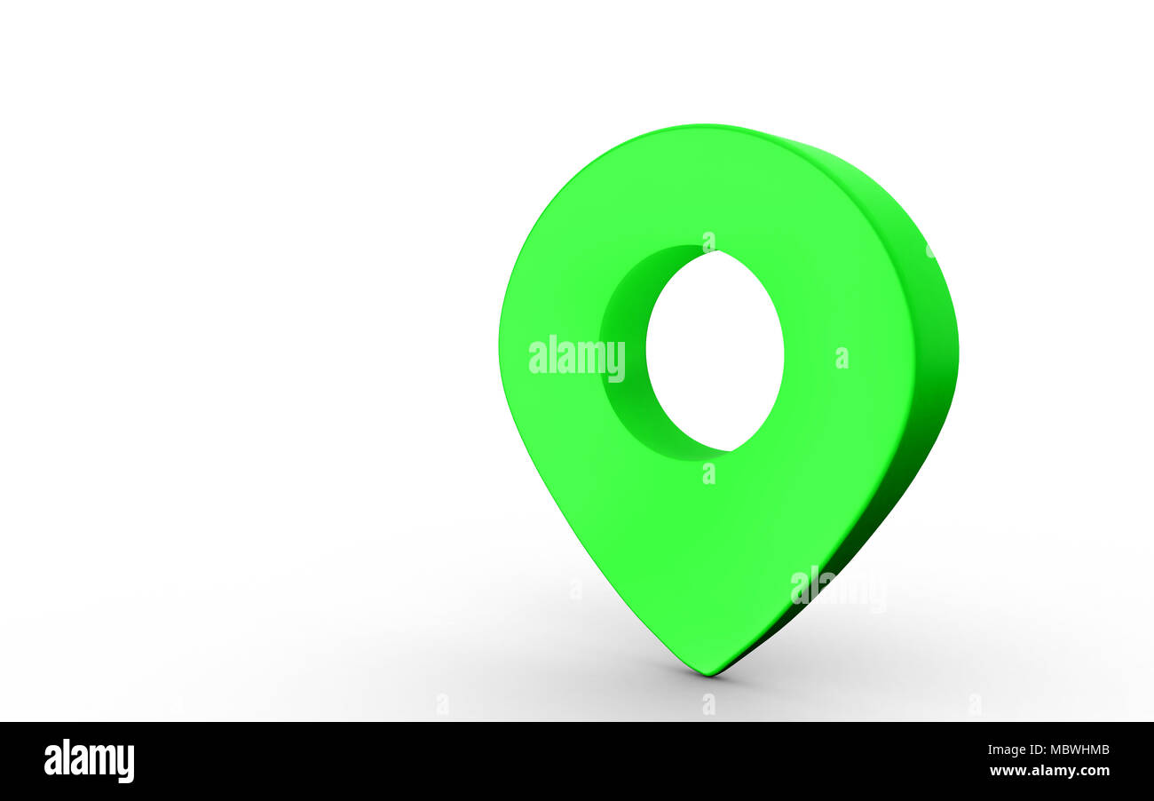 Map pointer sign in green color isolated on white background. 3D ...