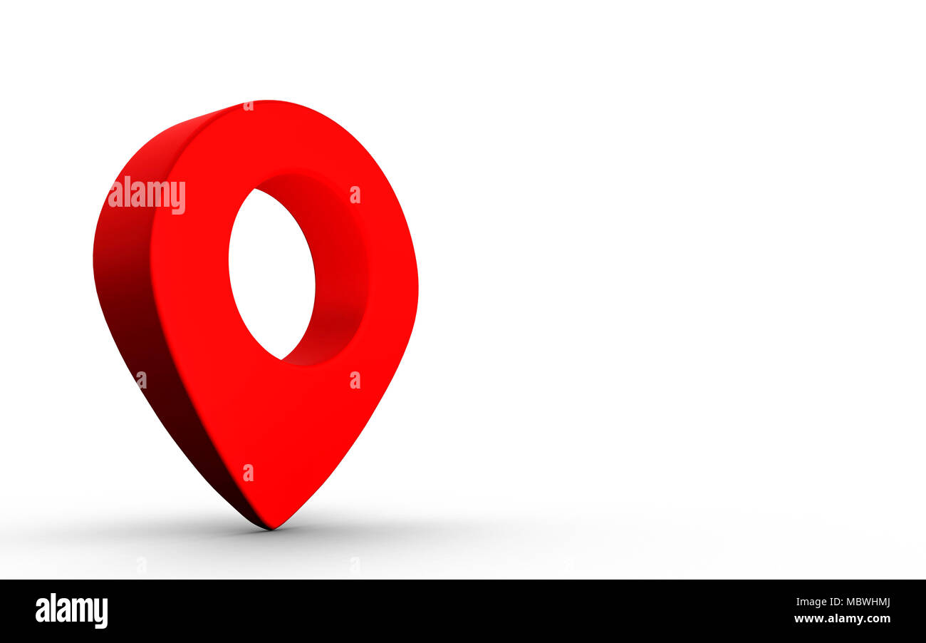 Map pointer sign in red color isolated on white background. 3D ...