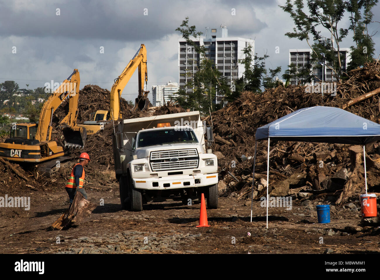 Vegetative debris from Hurricane Maria is collected and processed at ...
