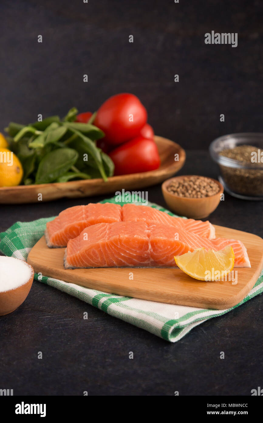 Beautiful Pink Salmon on a Slate Counter Stock Photo - Alamy