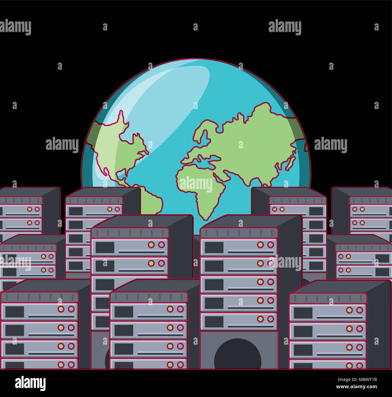 data servers and earth planet icon over black background, colorful ...