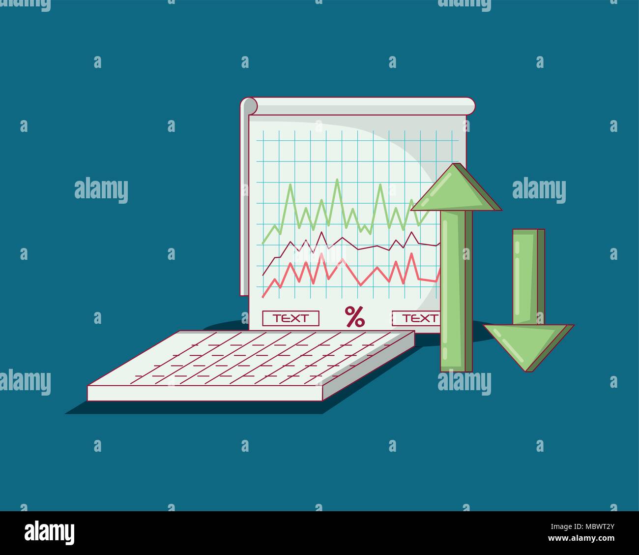 graphic chart and financial arrows over blue background, colorful ...