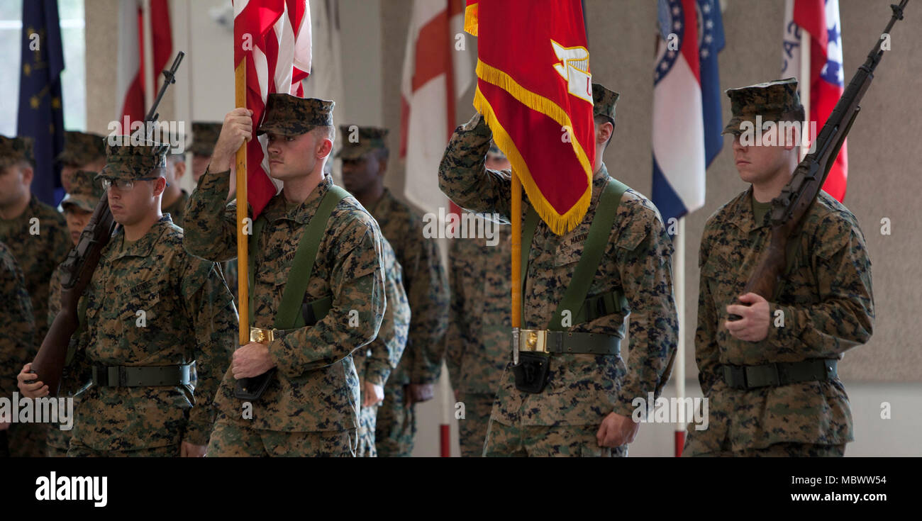 The Marine Corps Combat Service Support Schools color guard march on ...